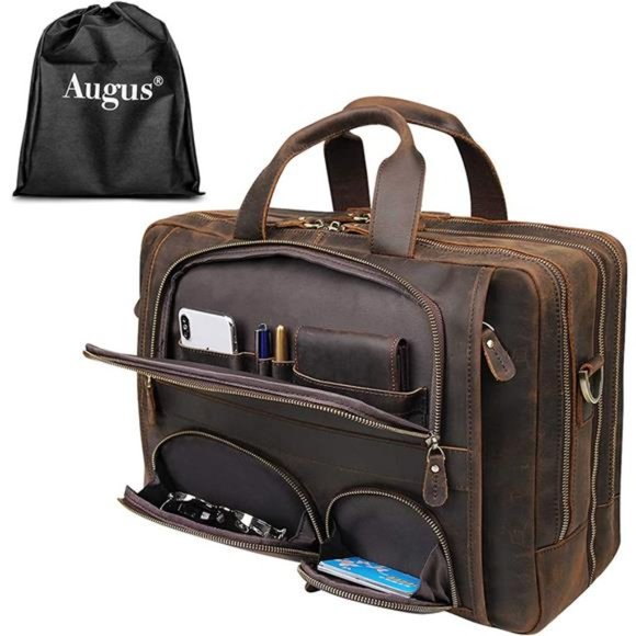 Bags | Briefcase Genuine Leather Duffel Bags For Men Laptop Bag Fits ...